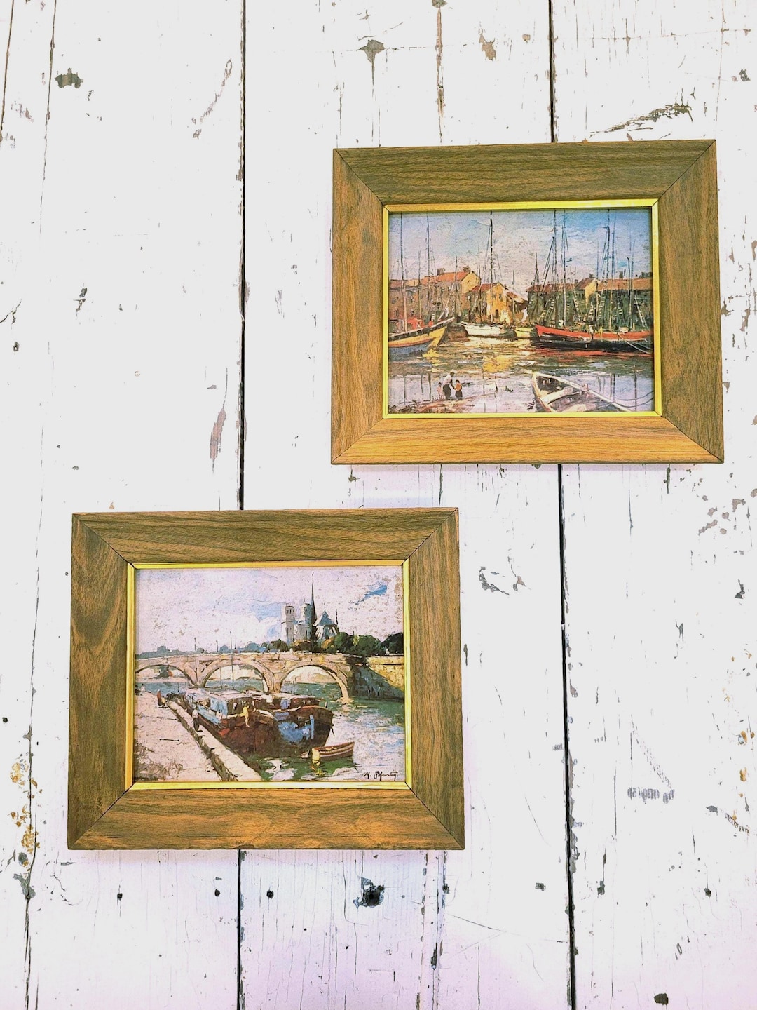 Vintage M. Martin Lithograph Prints, Framed Canal & Harbor Scenes, Mid ...