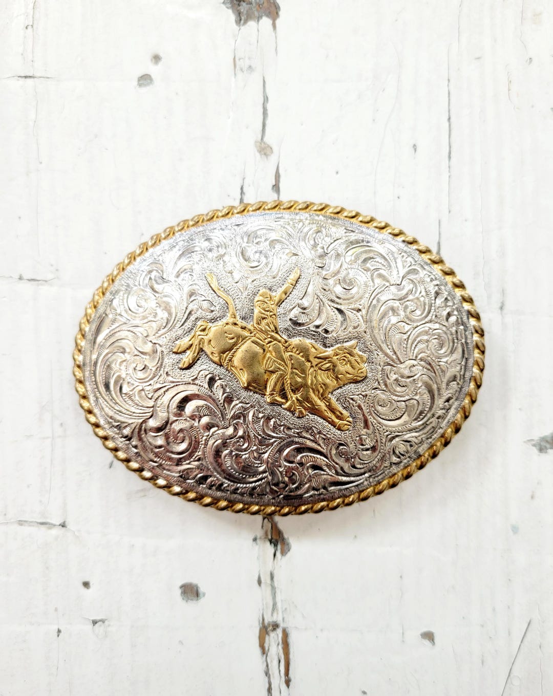 Crumrine Vintage Collectible Bull Riding Belt Buckle Silver Plated ...