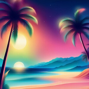 Neon Paradise Digital Artwork , Wall Decor, JPEG - Etsy