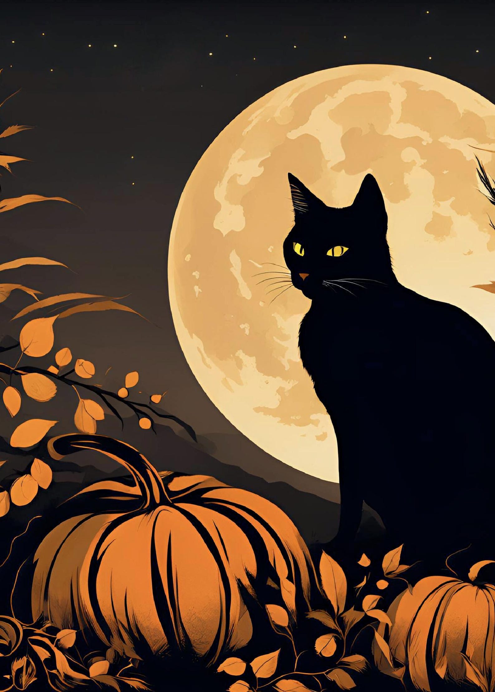 Moonlit Prowl: Black Cat & Harvest Moon Magic, Halloween Decor ...