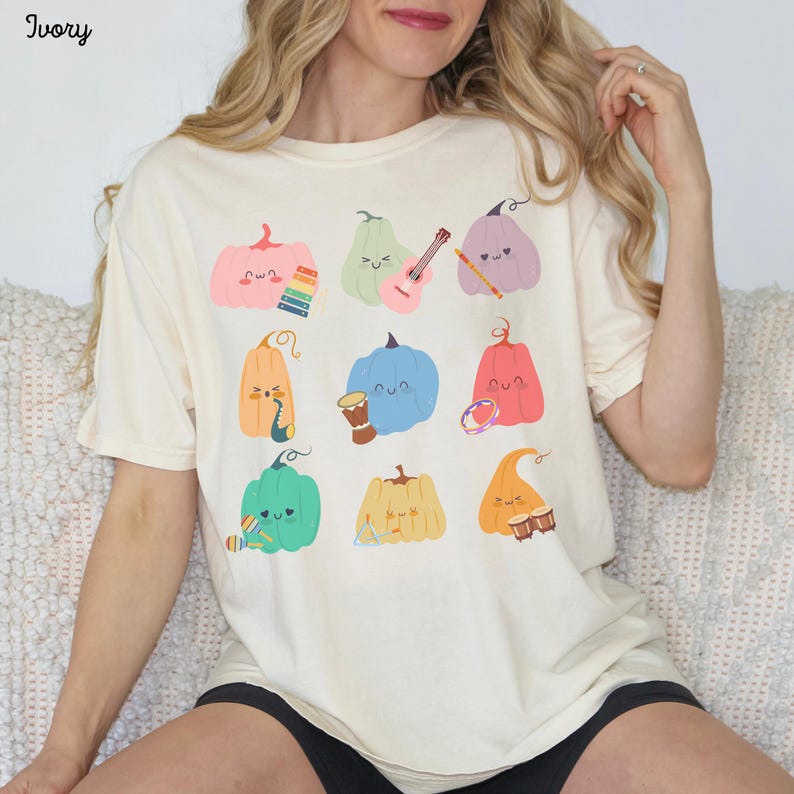 Music Pumpkin T-shirt, Fall Music Teacher Shirt, Colorful Pumpkins Tee ...