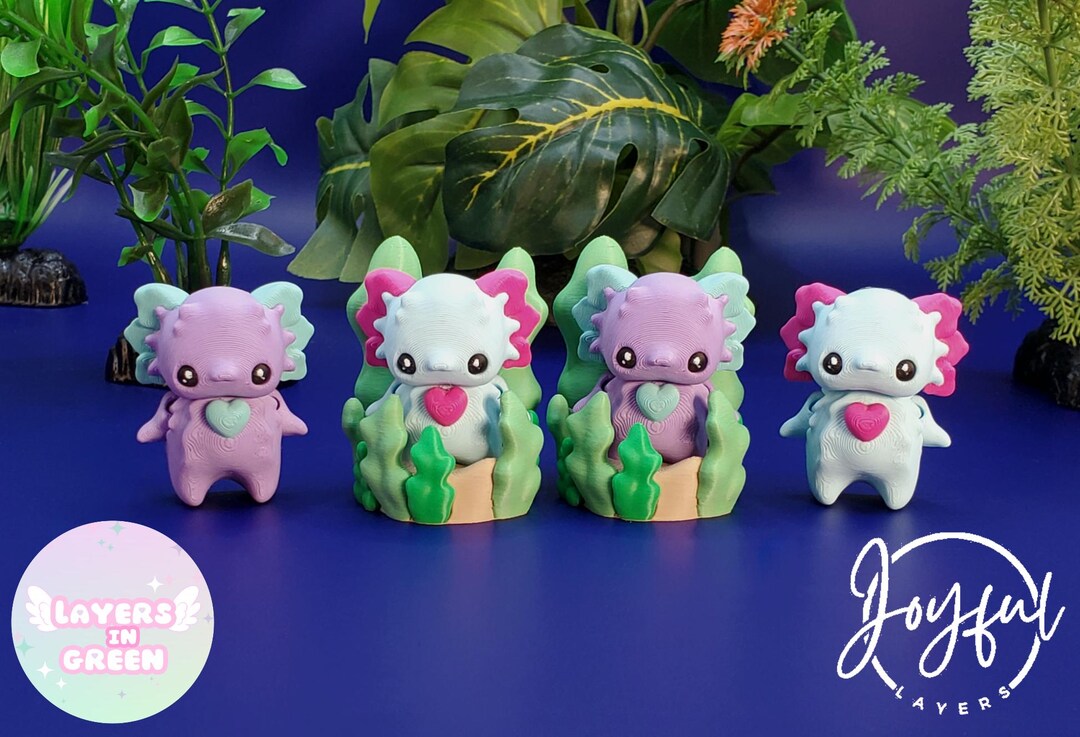 3D Printed Mini Axolotl Pixie Set - Articulated Fidget Friend, Decor ...