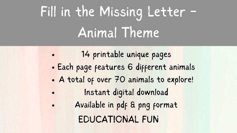 Printable Fill in the Missing Letter Animal Theme Fun and Educational ...