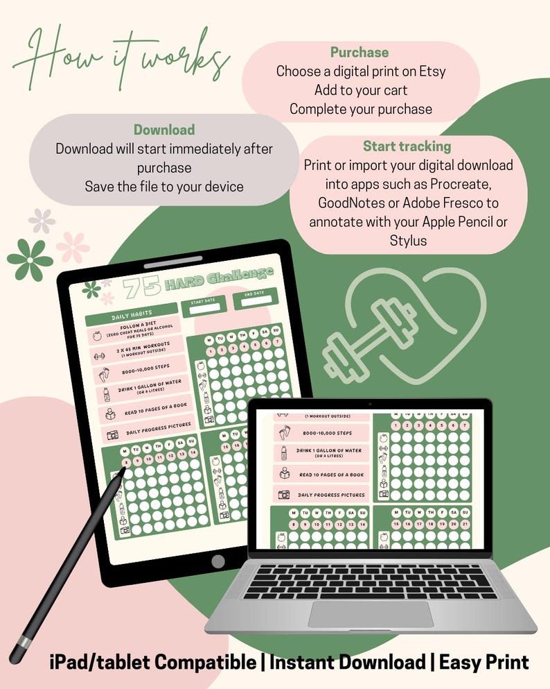 75 Day Challenge Tracker - Etsy