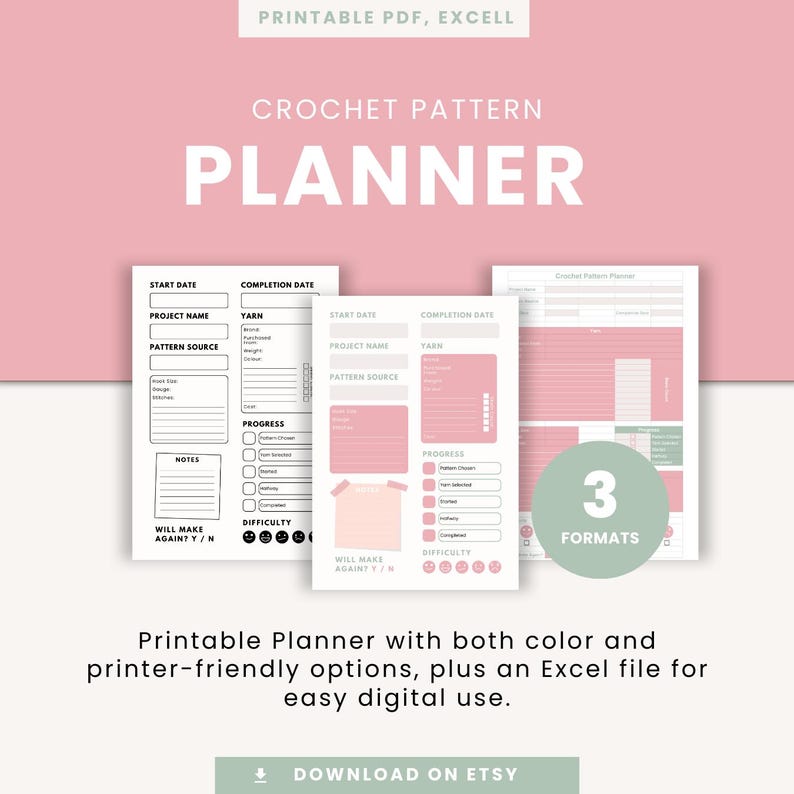 All-in-one Crochet Project Planner | Printable and Digital Excel File ...