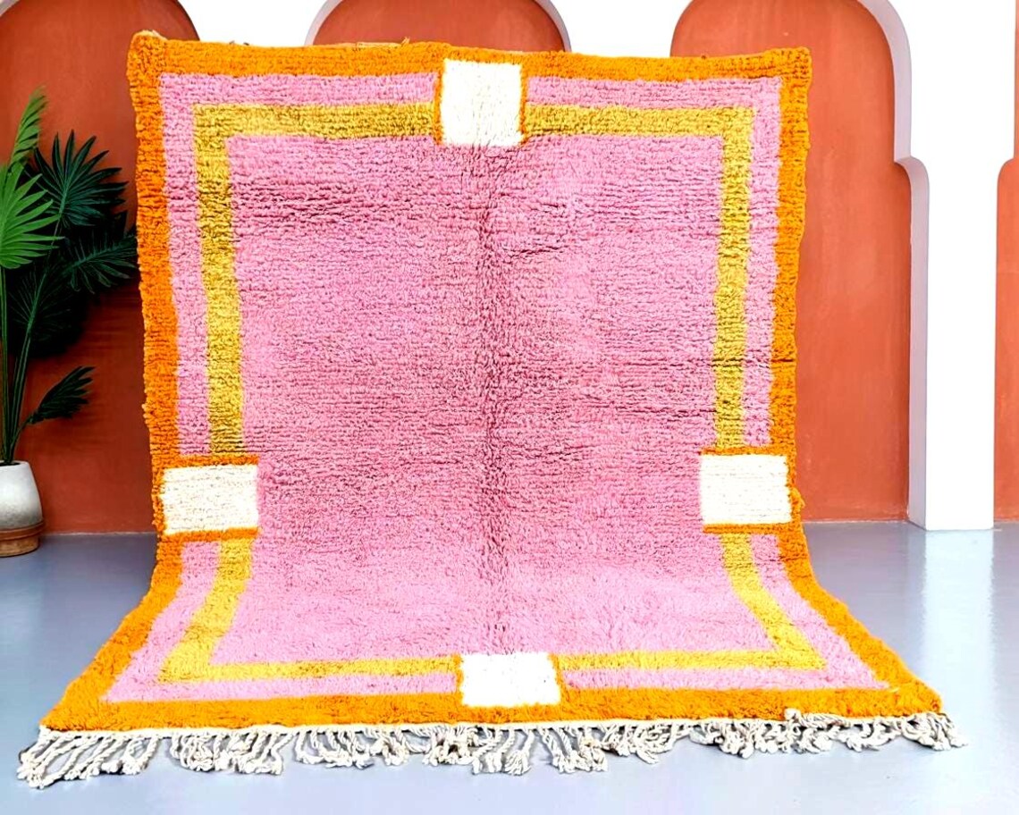 50% off Handwoven Pink and Yellow Geometric Rug, Vibrant Boho Decor ...