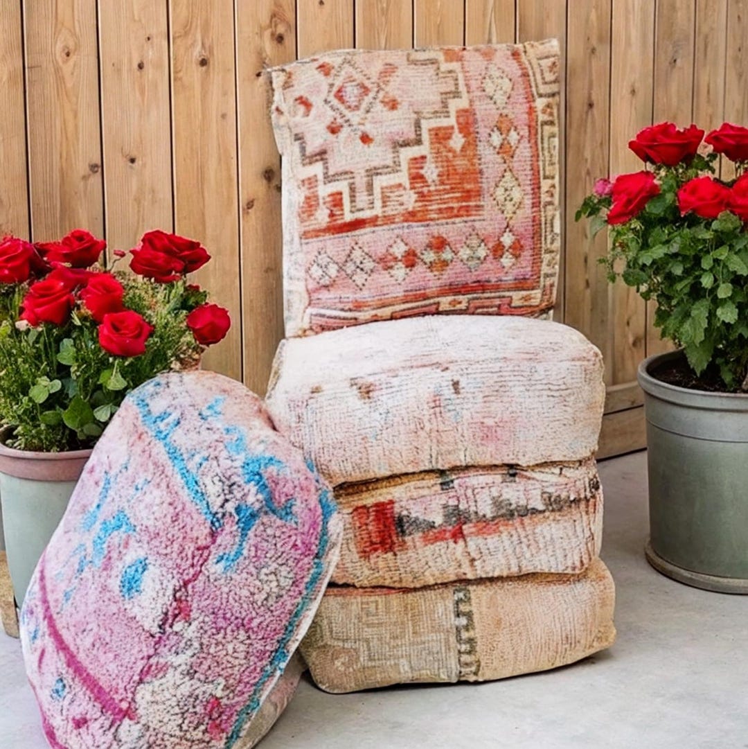 Kilim Pouf, Multi Color Moroccan Pouf, Vintage Pouf, Beni Ouarain Pouf ...