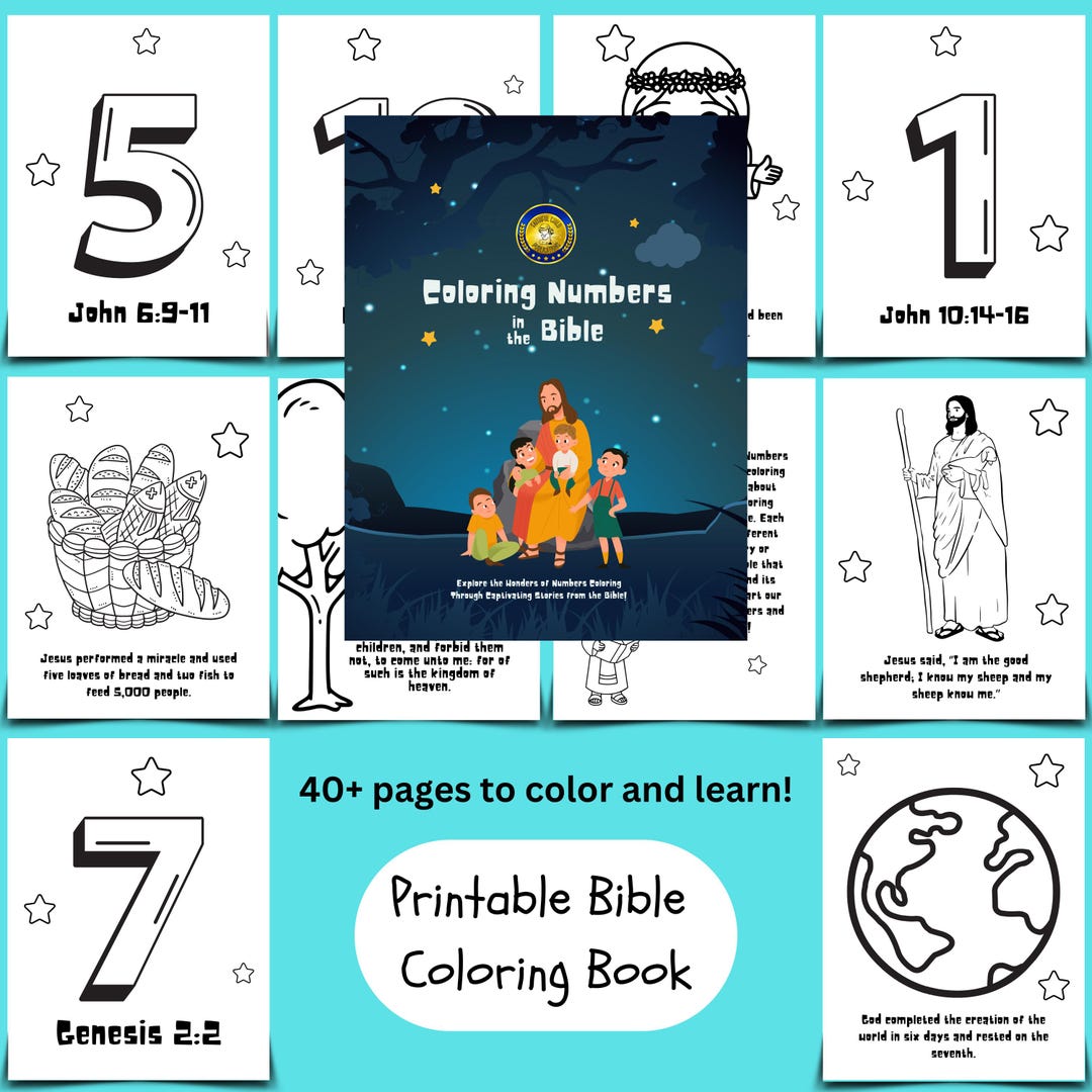 Bible Number Coloring Pages for Kids Digital Download Teach Numbers ...