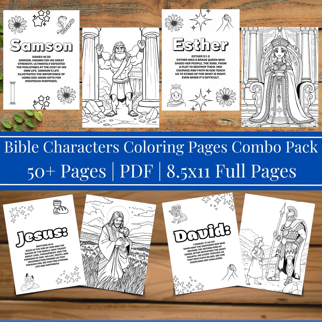 Bible Coloring Pages Set for Kids | 24 Prominent Bible Characters ...