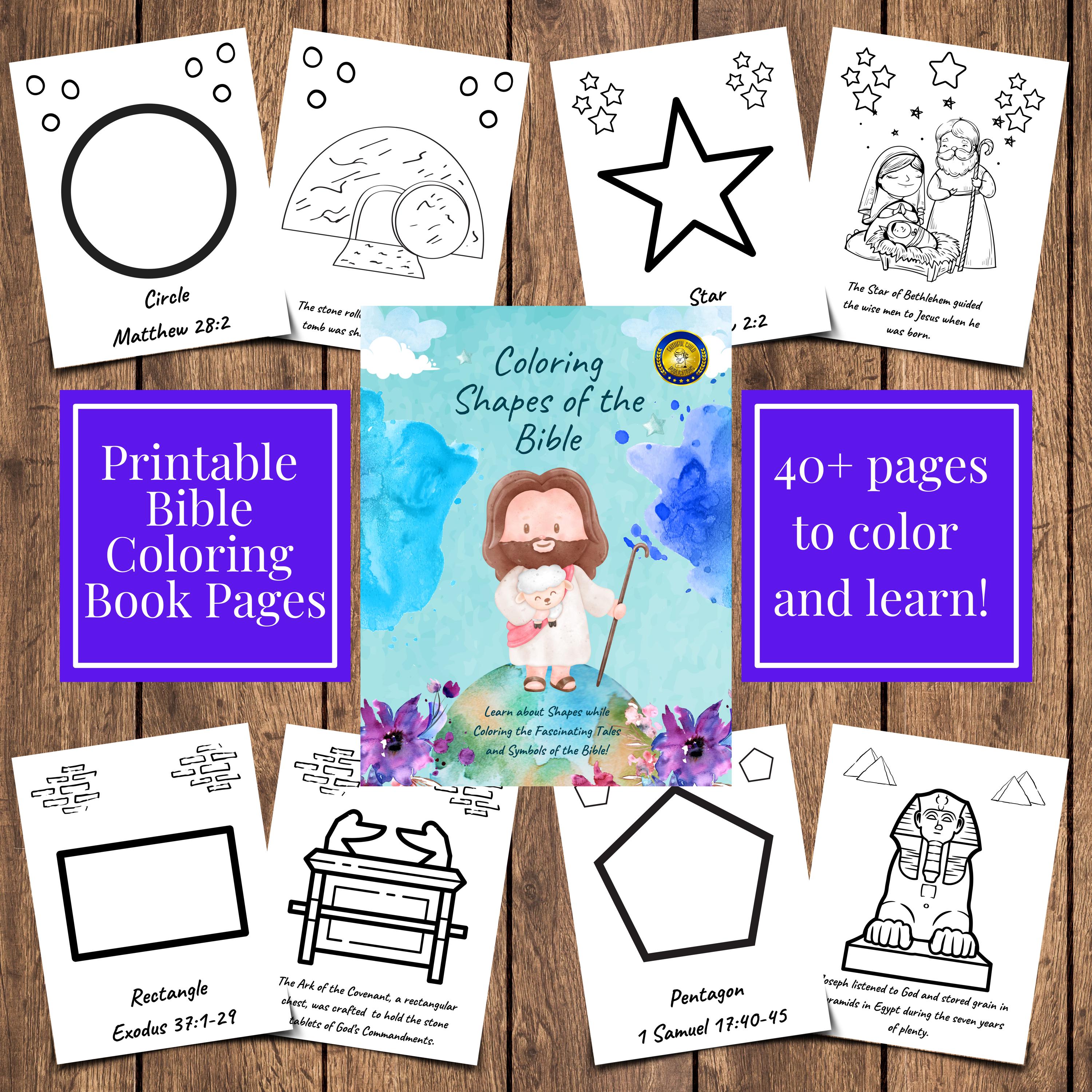 Bible Coloring Pages Set for Kids | Digital Download | Numbers, Shapes ...