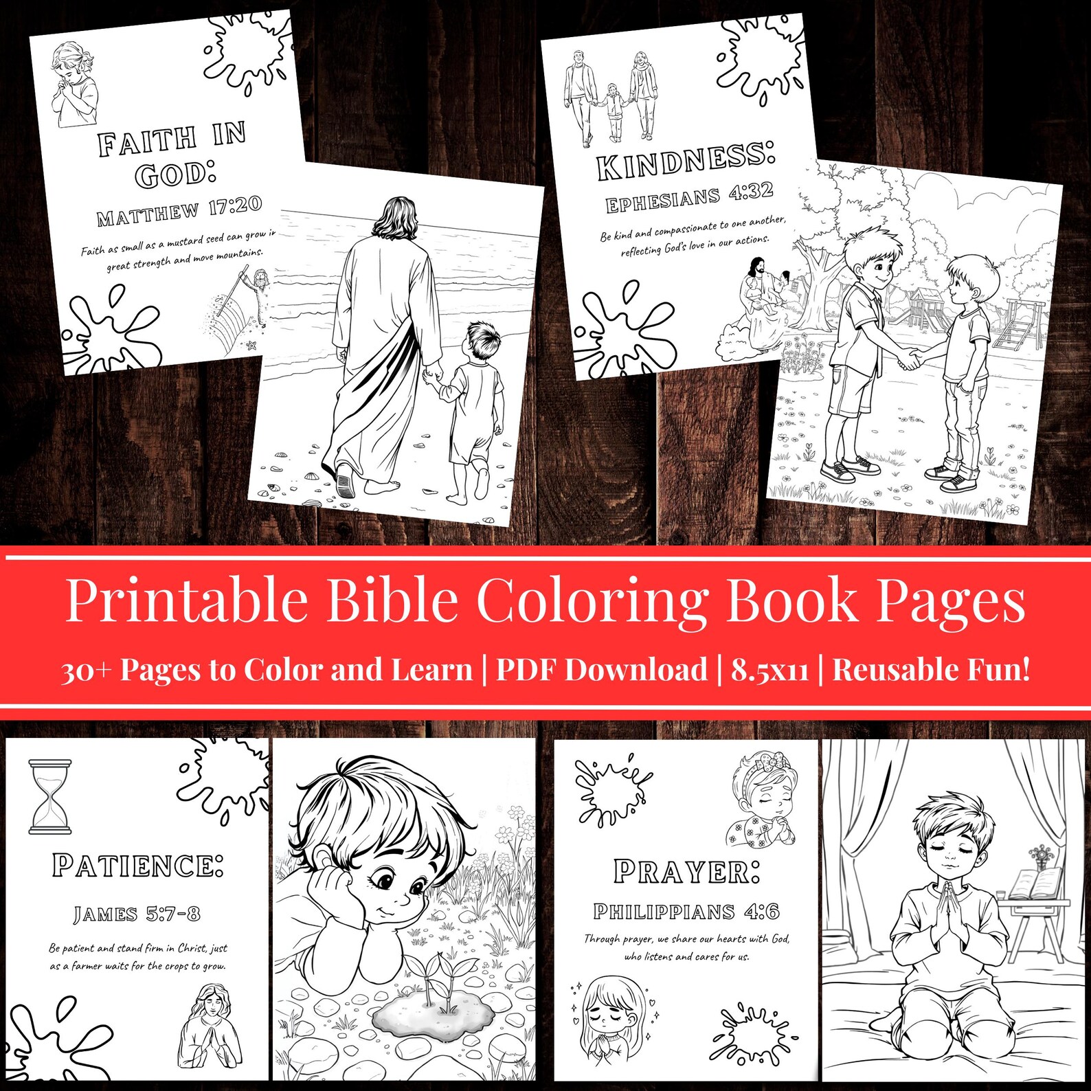 Bible Coloring Pages Set for Kids | Digital Download | Numbers, Shapes ...