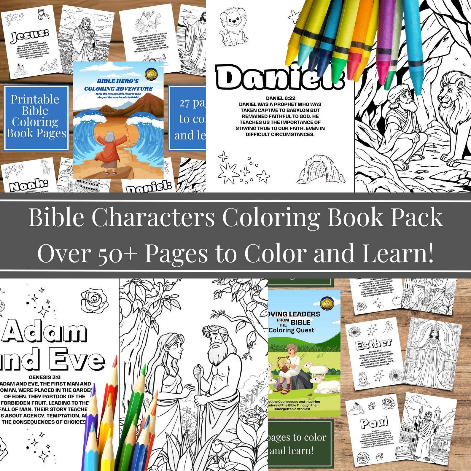 Bible Coloring Pages Set for Kids 24 Prominent Bible Characters Digital ...