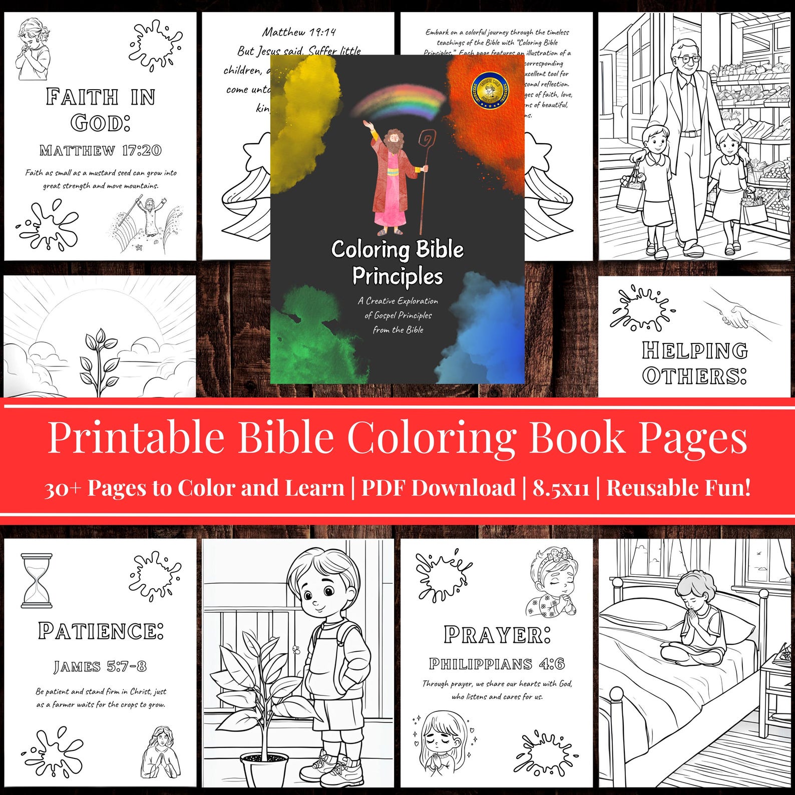 Bible Coloring Pages Set for Kids | Digital Download | Numbers, Shapes ...
