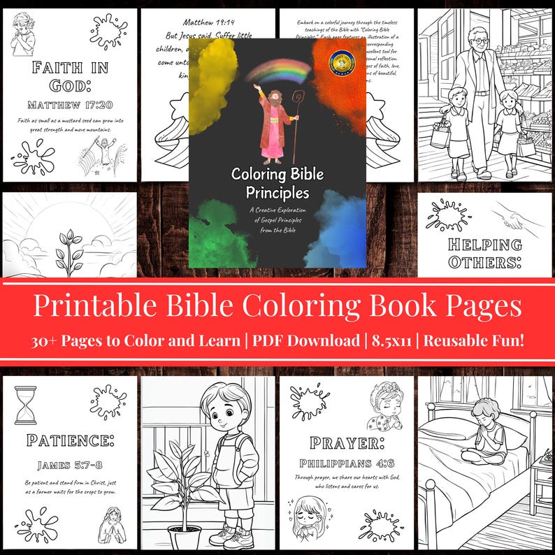 Bible Coloring Pages Set for Kids | Digital Download | Numbers, Shapes ...