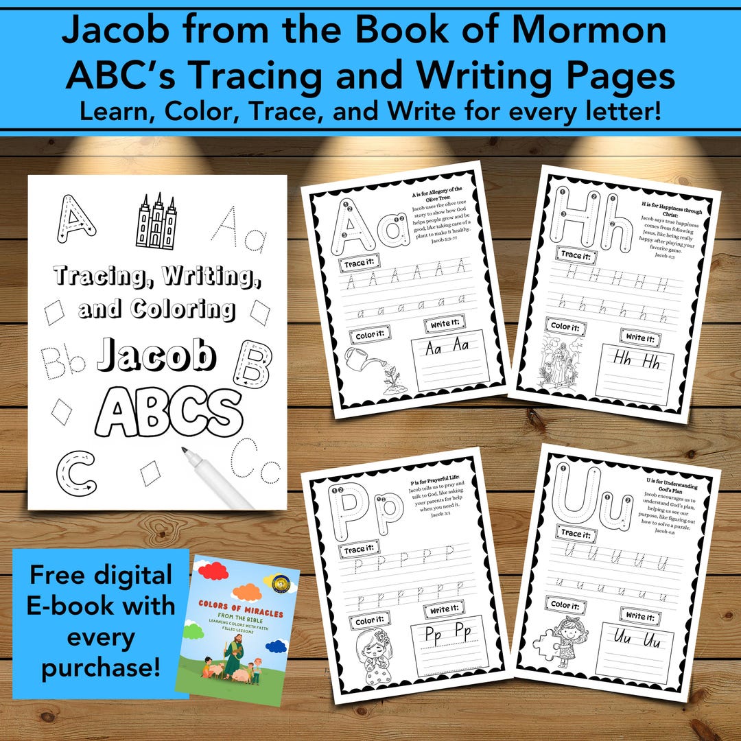 Jacob Book of Mormon ABC Tracing, Writing, Coloring Pages Digital ...