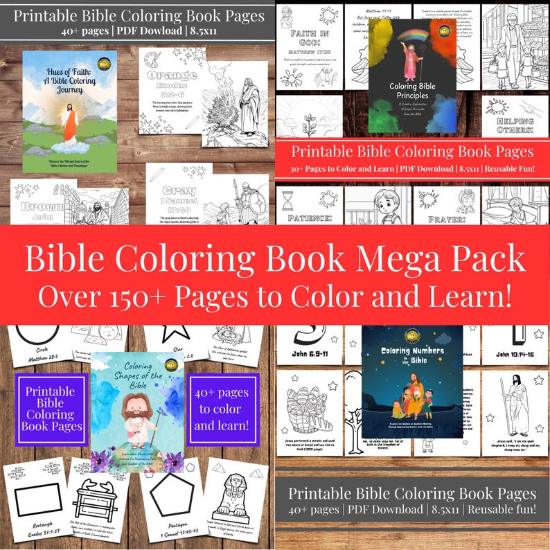 Bible Coloring Pages Set for Kids | Digital Download | Numbers, Shapes ...