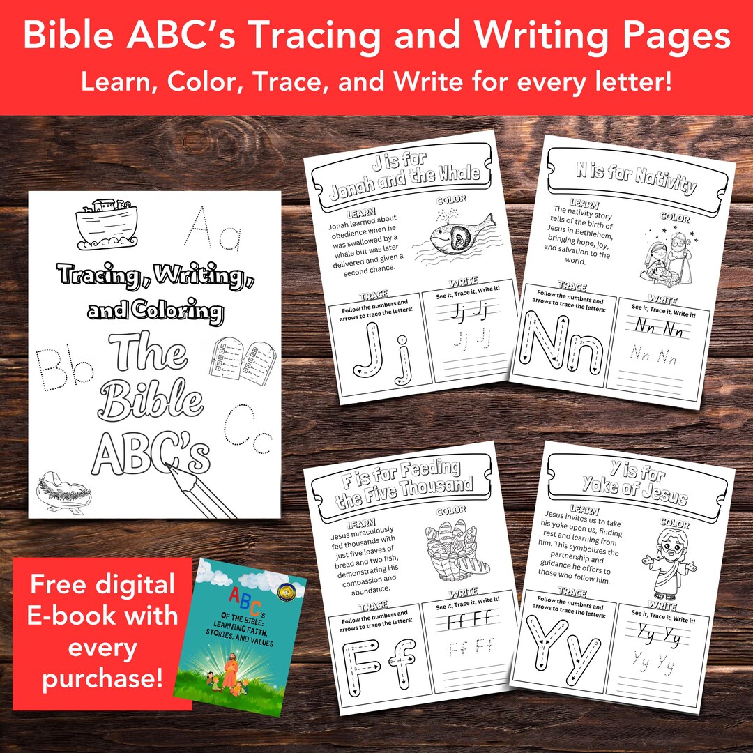 Bible ABC Tracing & Writing Coloring Pages for Kids | Digital Download ...