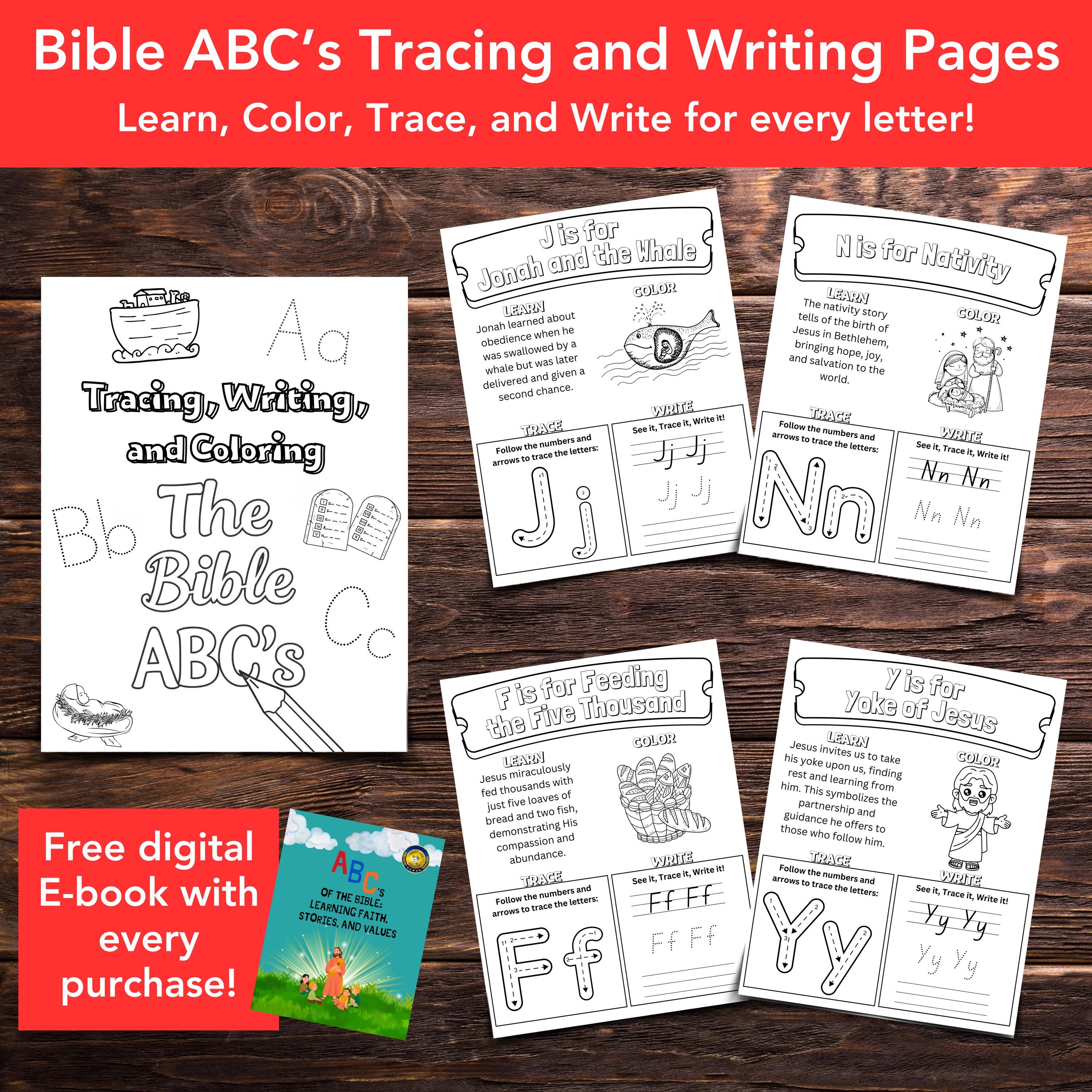 Bible ABC Tracing & Writing Coloring Pages for Kids | Digital Download ...