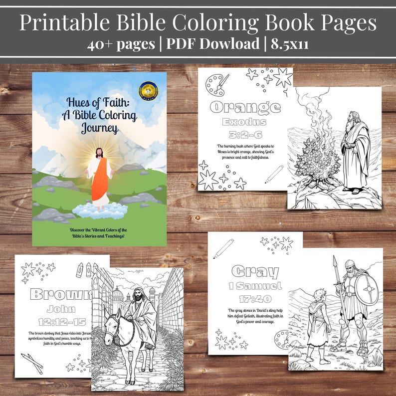Bible Coloring Pages Set for Kids | Digital Download | Numbers, Shapes ...