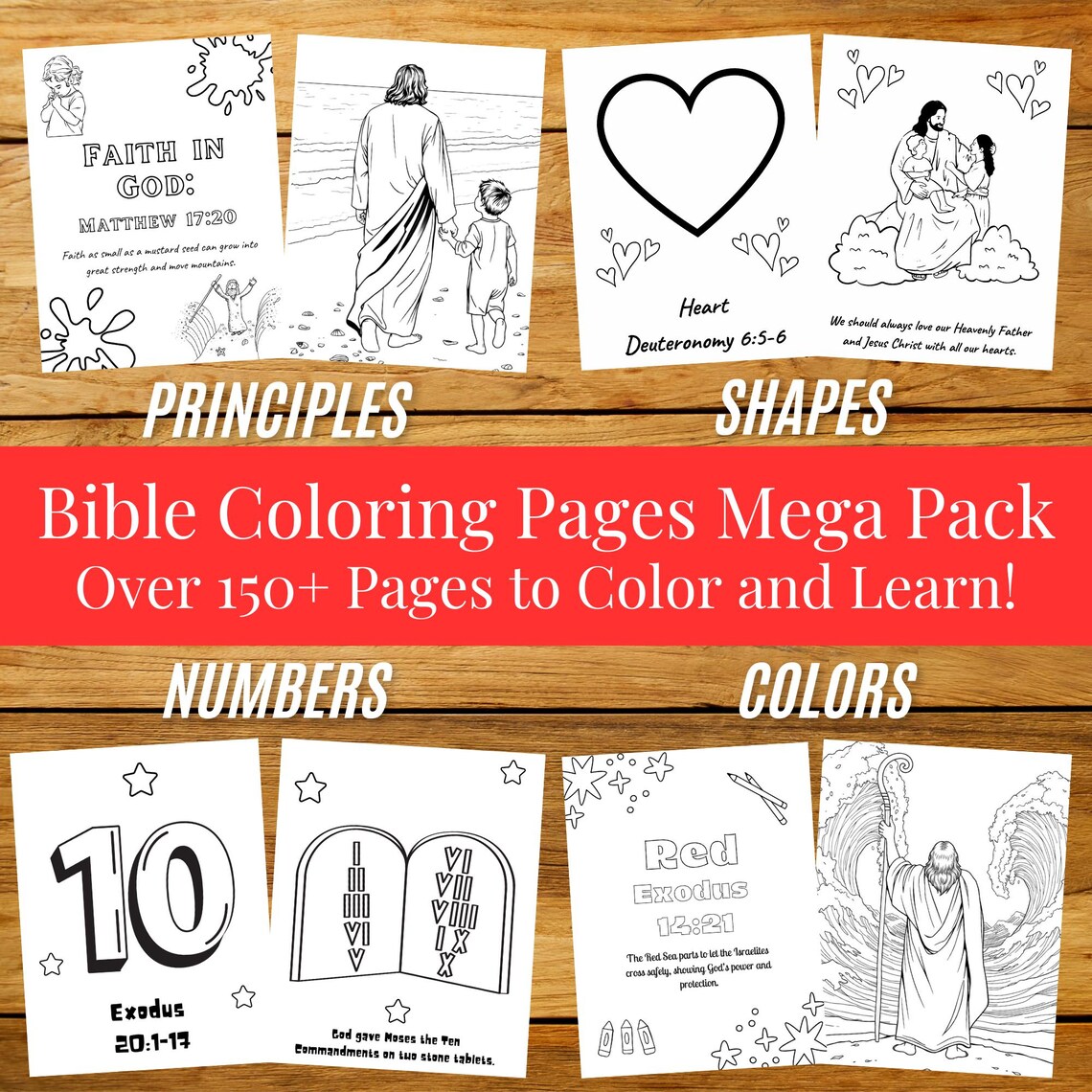 Bible Coloring Pages Set for Kids | Digital Download | Numbers, Shapes ...