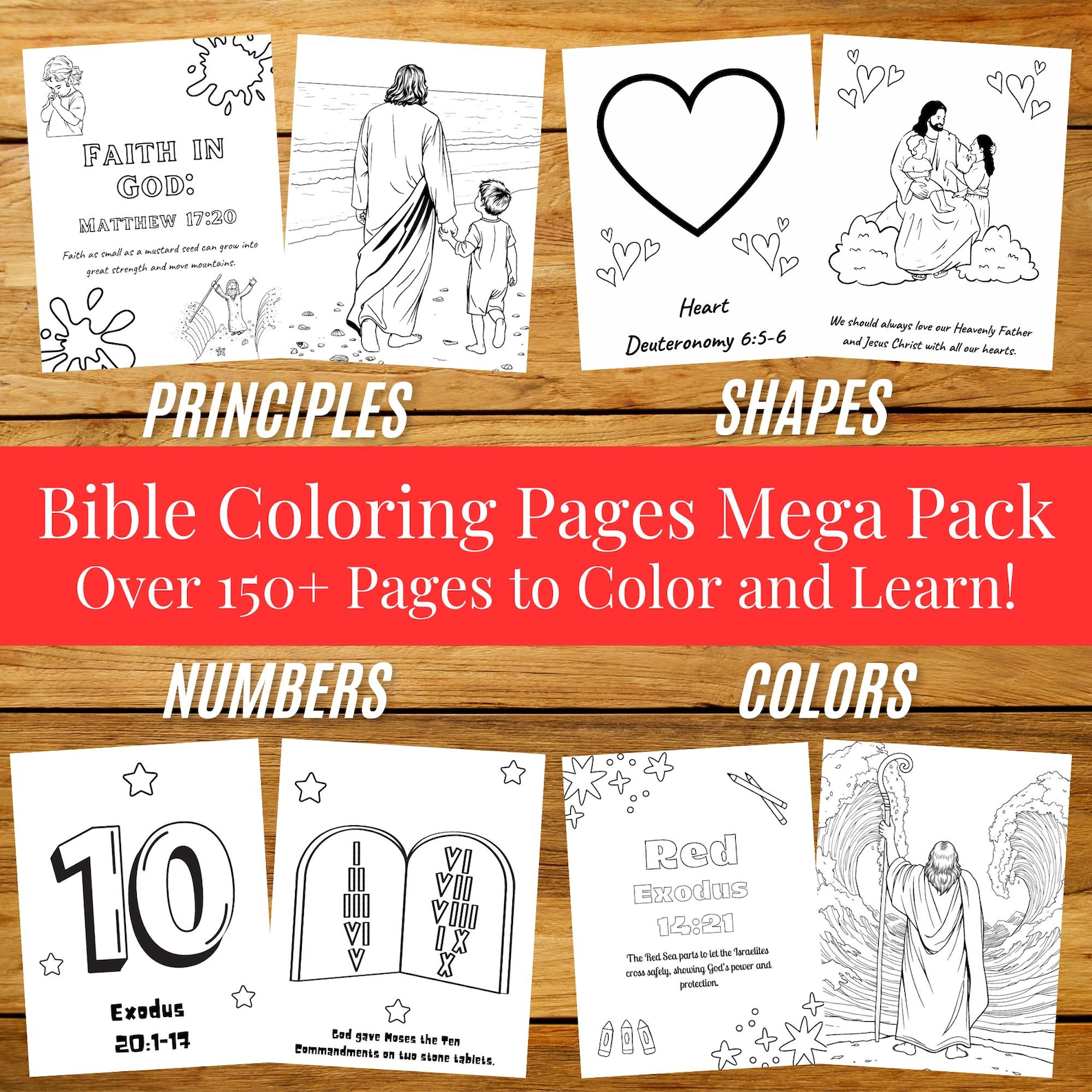 Bible Coloring Pages Set for Kids | Digital Download | Numbers, Shapes ...