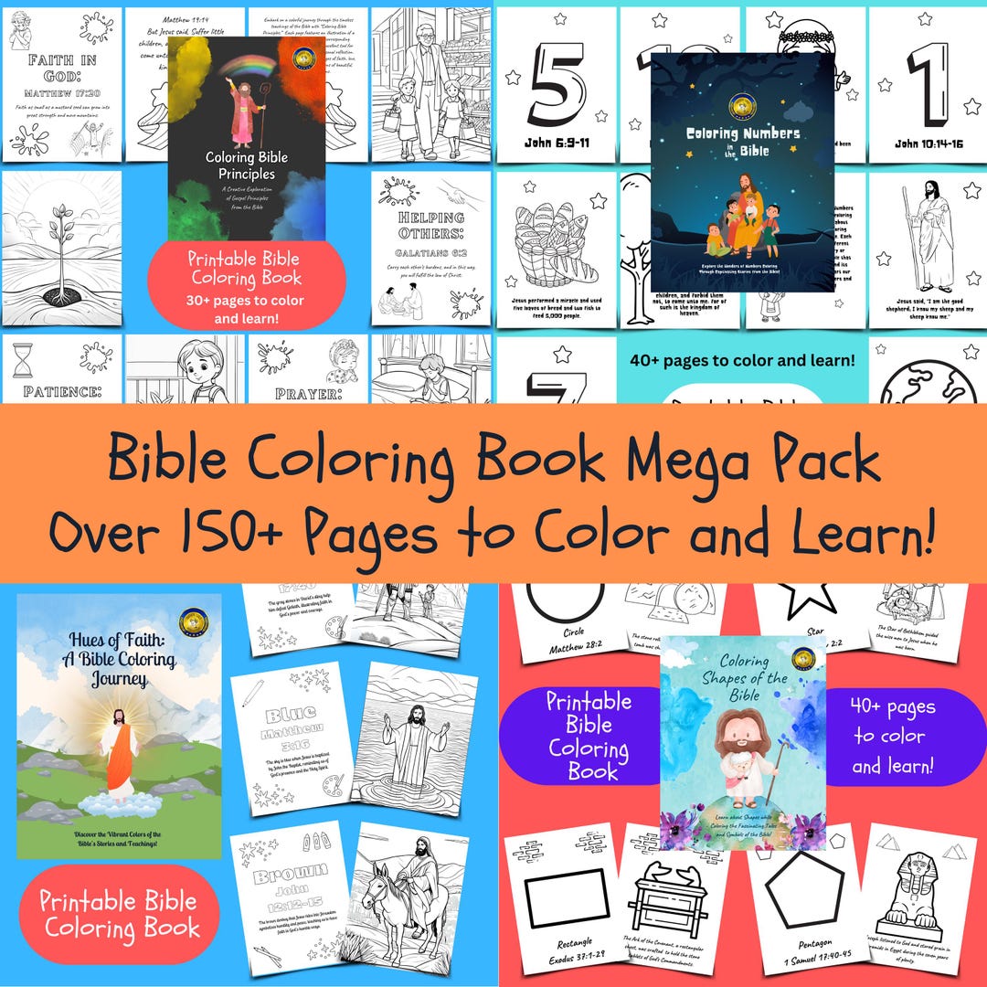Bible Coloring Pages Set for Kids Digital Download Numbers, Shapes ...
