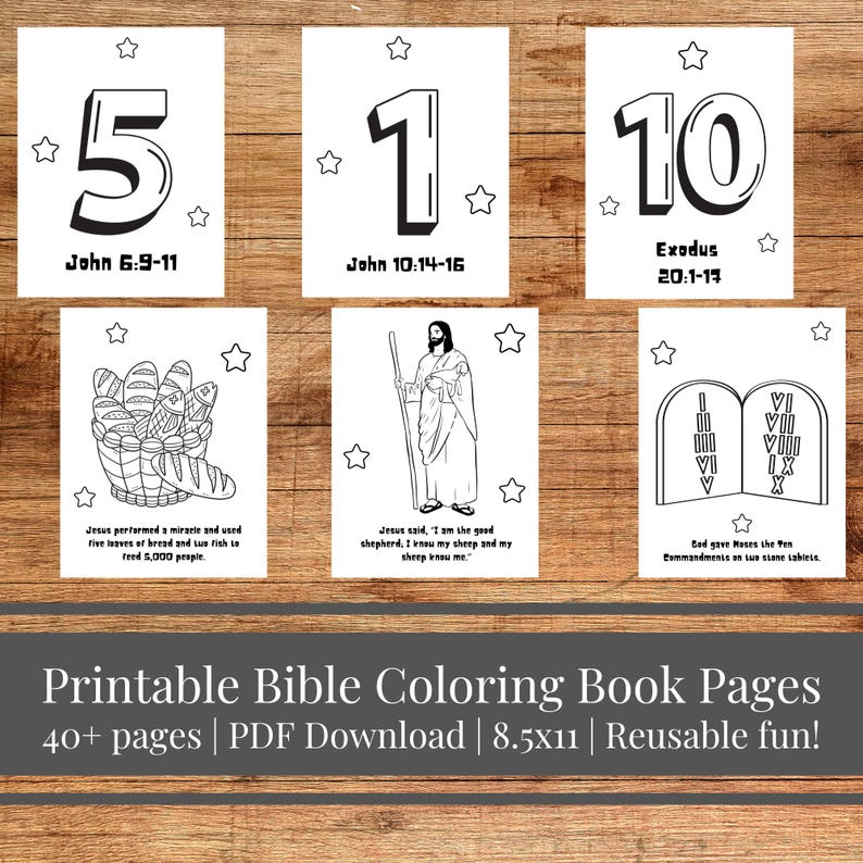 Bible Coloring Pages Set for Kids | Digital Download | Numbers, Shapes ...
