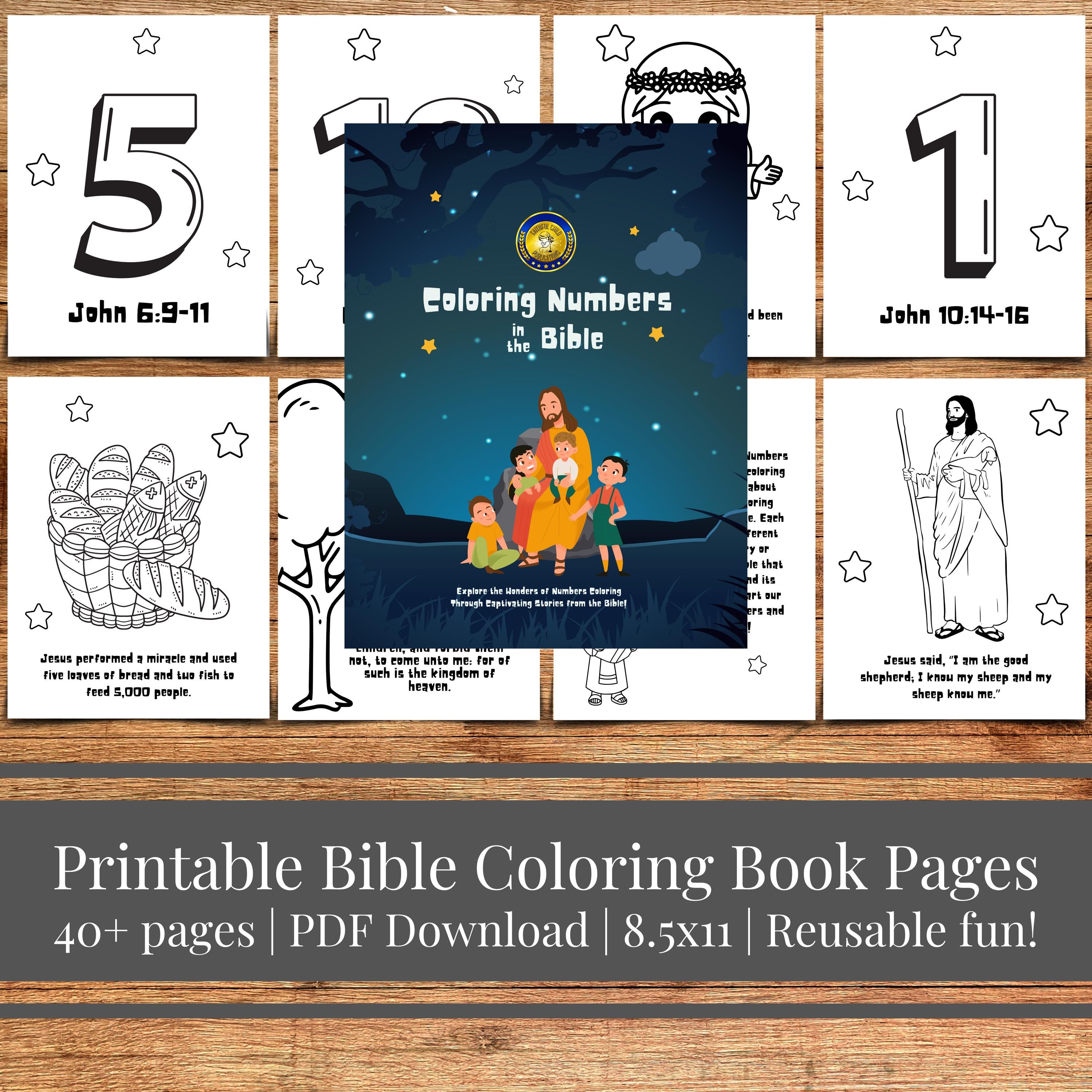 Bible Coloring Pages Set for Kids | Digital Download | Numbers, Shapes ...