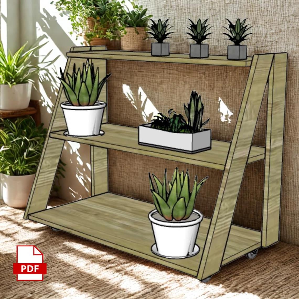 3-tier Rolling Plant Stand Woodworking Plan: Mobile Tiered Shelf ...