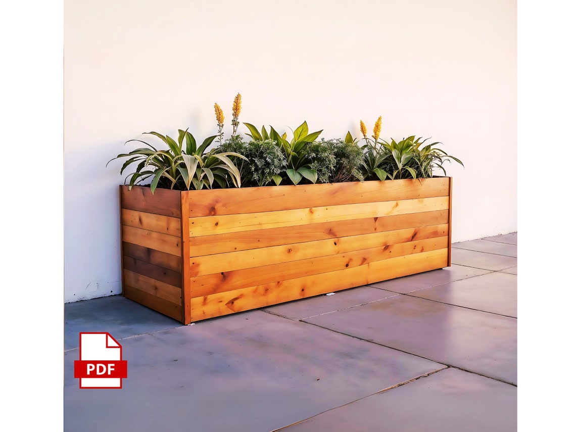 DIY Outdoor Garden Cedar Planter Box Build Plan, Garden Planter Box ...