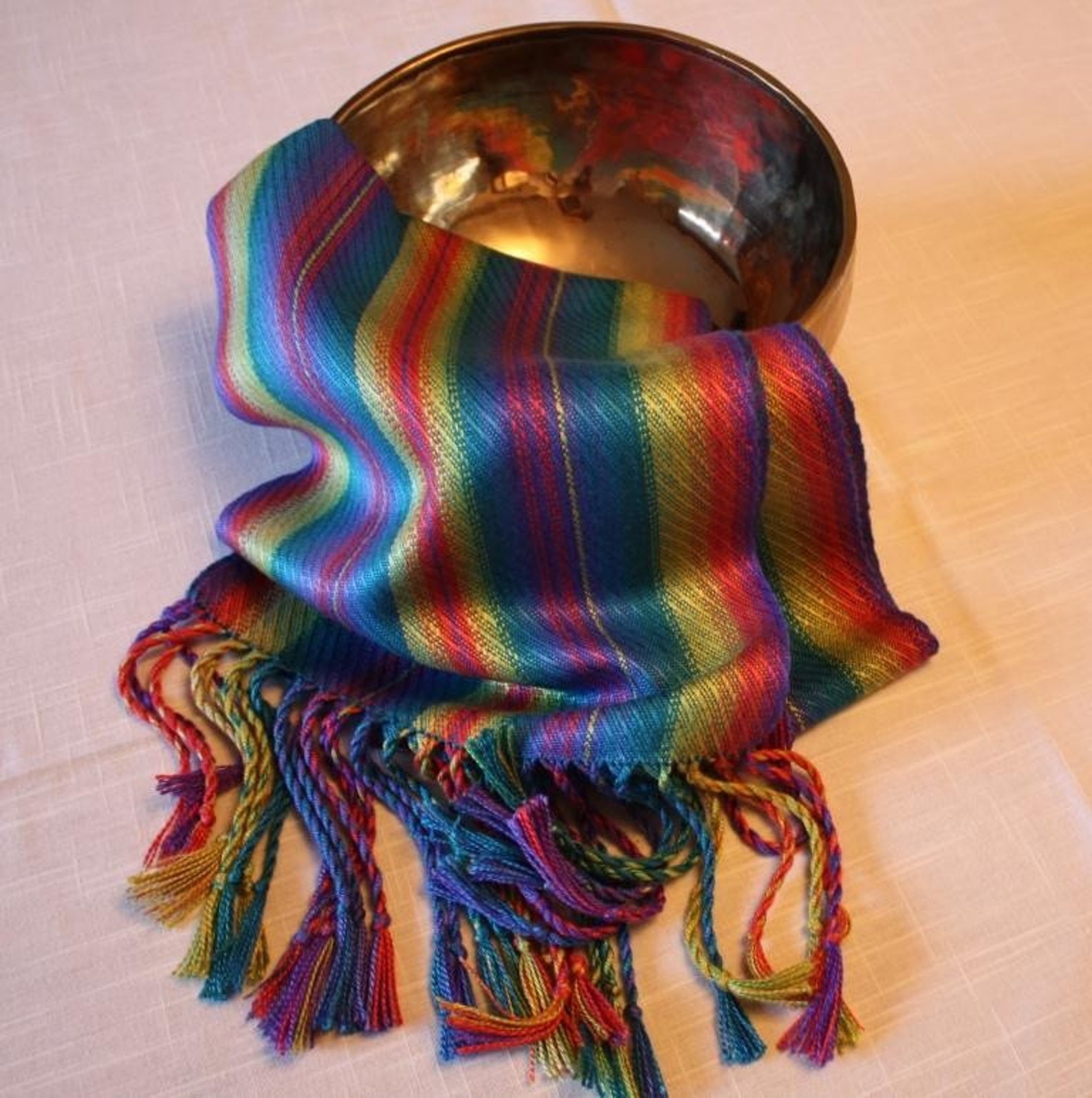 Crayon Train. track 2 Diagonal Hand Dyed, Handwoven Silk Scarf. - Etsy