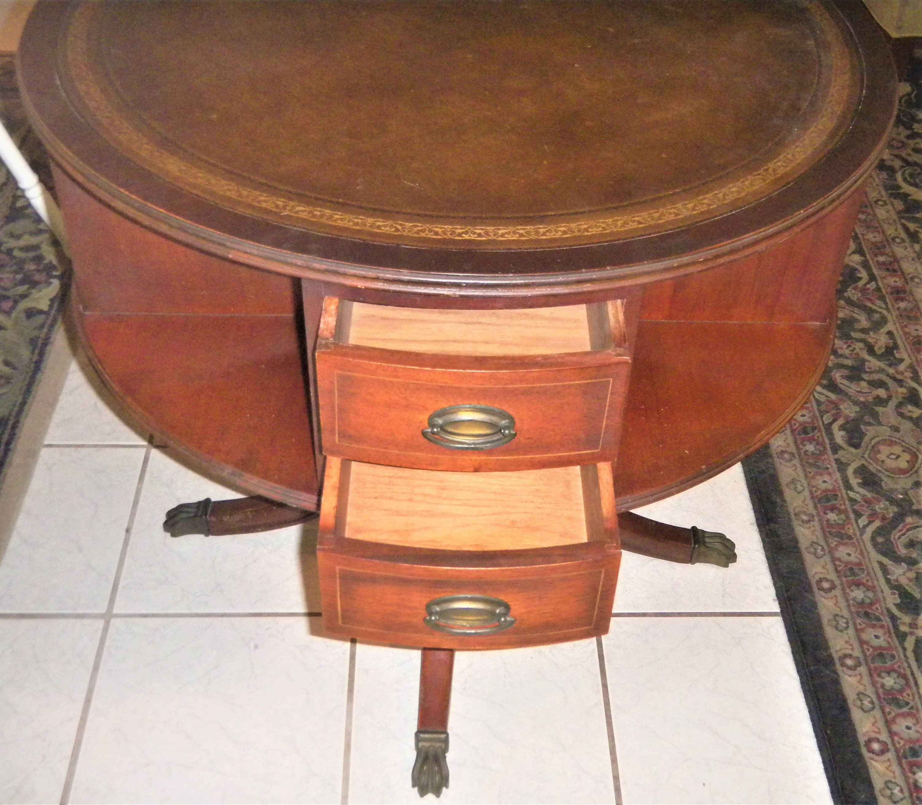 Regency Style Mahogany Rotating Drum Tooled Leather Rent Table – EIGHT ...