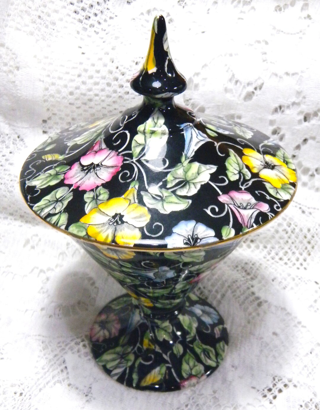 Royal Winton Grimwades – MORNING GLORY – BLACK – Footed Compote / Candy ...