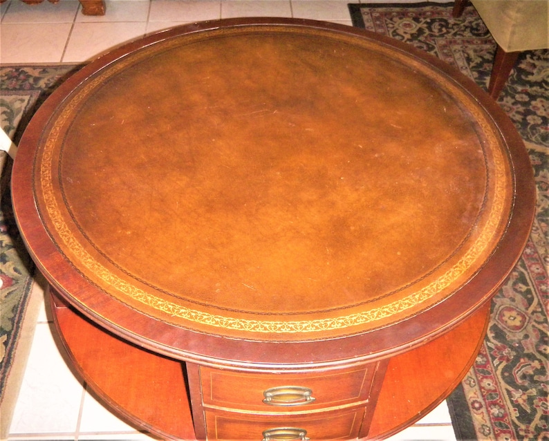 Regency Style Mahogany Rotating Drum Tooled Leather Rent Table – EIGHT ...