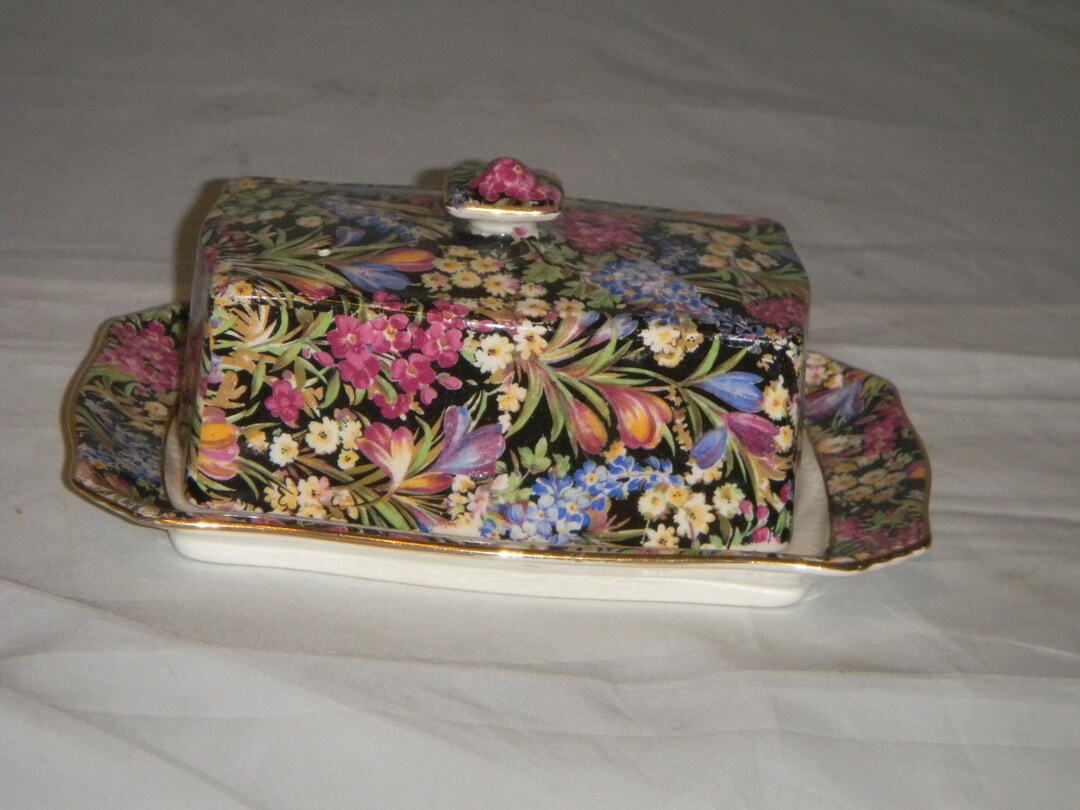 Royal Winton Grimwades Black Crocus (triumph) - LIDDED BUTTER DISH ...