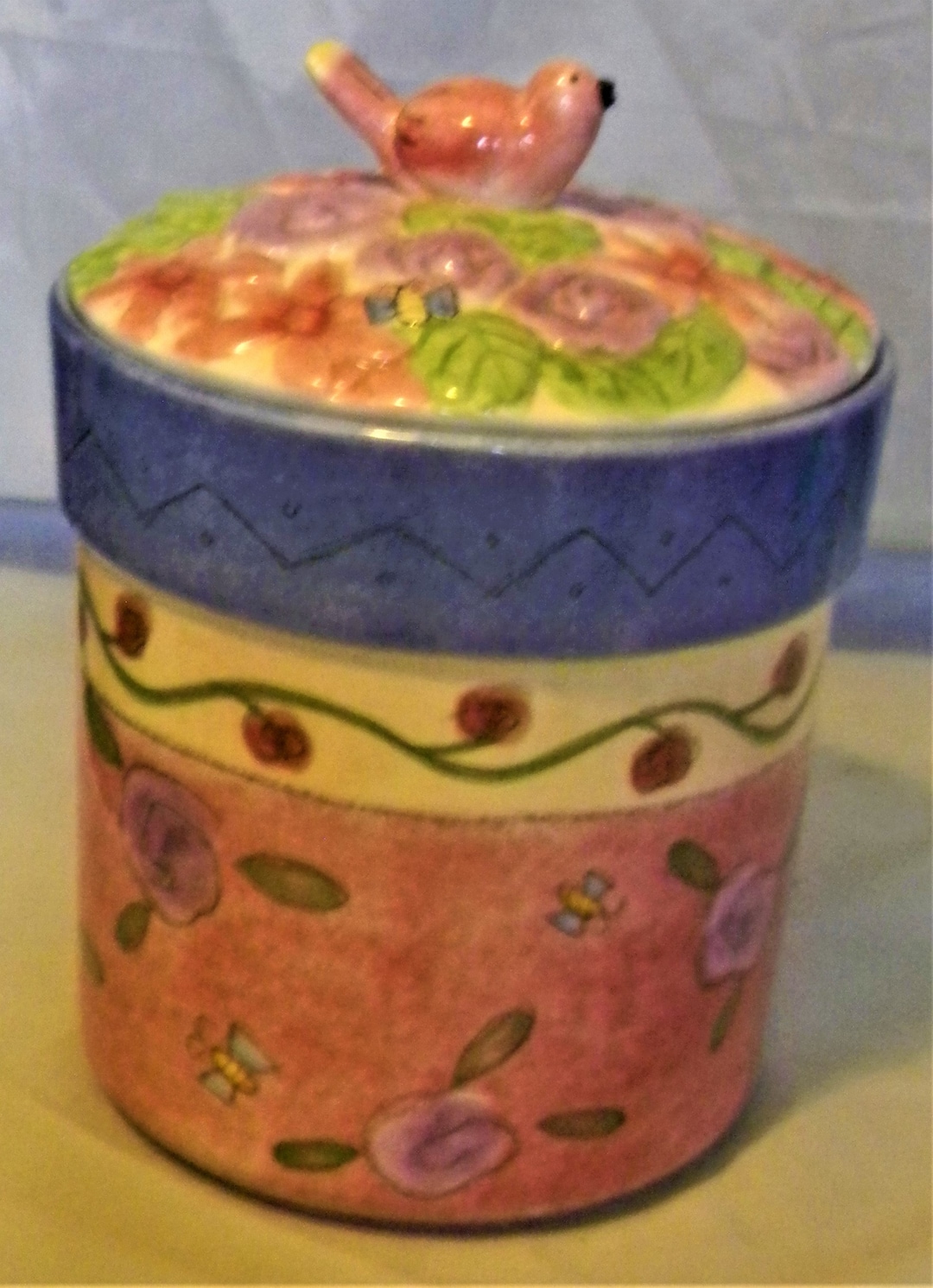 Birds and the Bees Extra Large PINK BIRD Canister / Cookie Jar ...