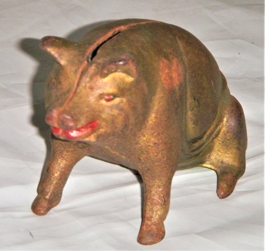 Vintage Cast Iron / Red Lipped Pig Coin Bank/ Piggy Bank / Door Stop - Etsy
