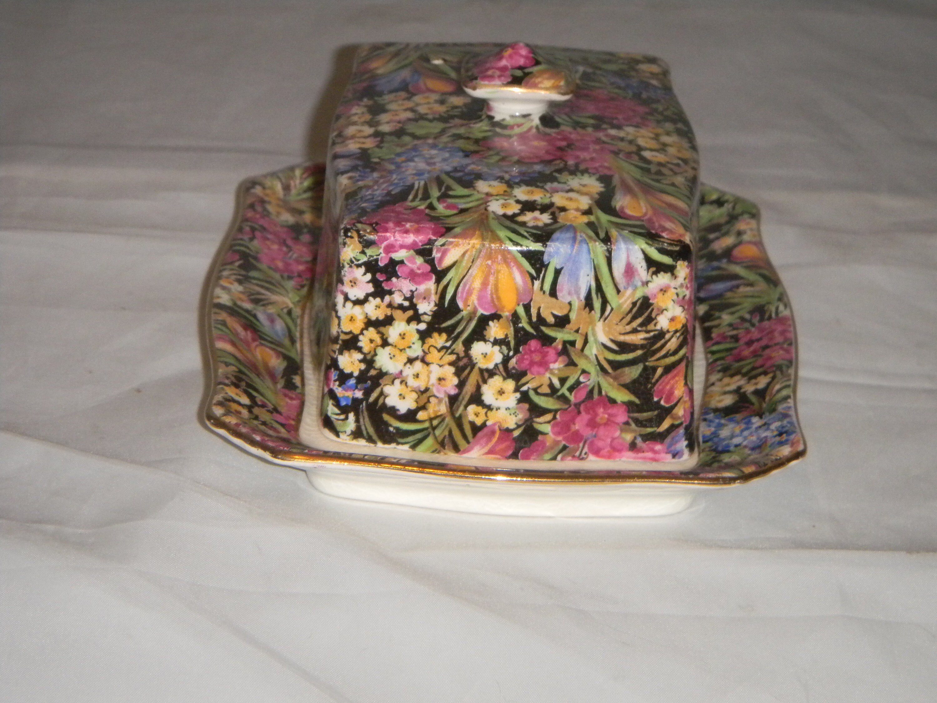 Royal Winton Grimwades Black Crocus triumph LIDDED BUTTER DISH Rare ...