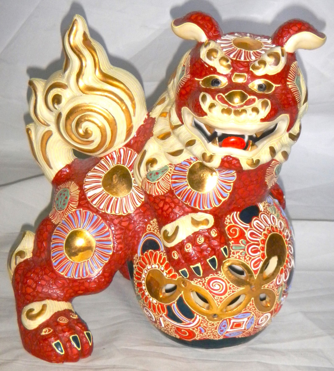 Kutani Foo Dog Chinese FOO DOG Feng Dhui Guardian Big Red Porcelain ...