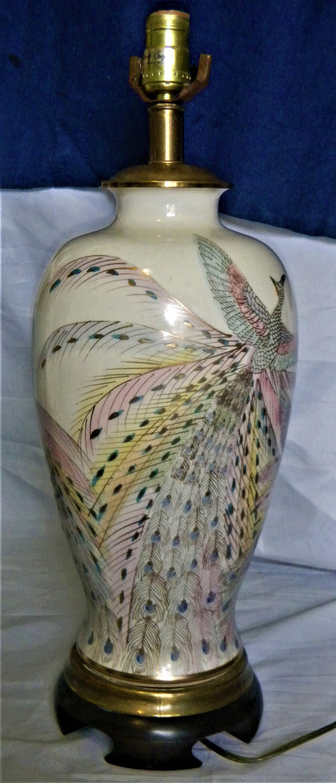 Frederick Cooper Hand Painted Peacock Ginger Jar Table Lamp - Etsy