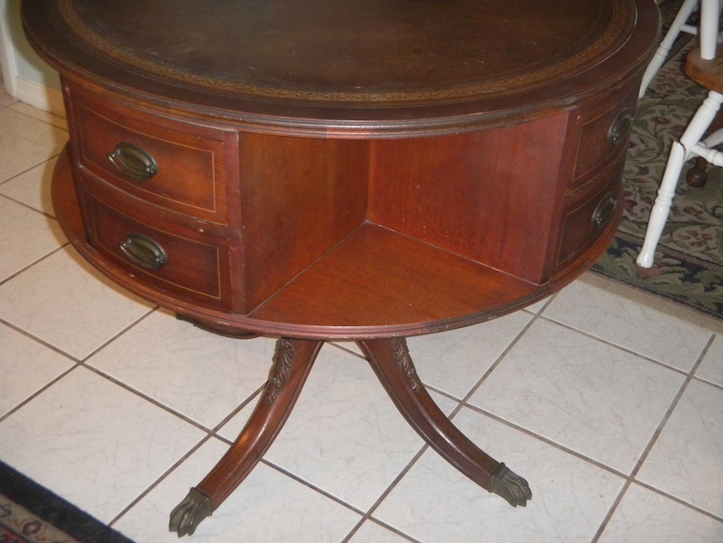 Regency Style Mahogany Rotating Drum Tooled Leather Rent Table – EIGHT ...