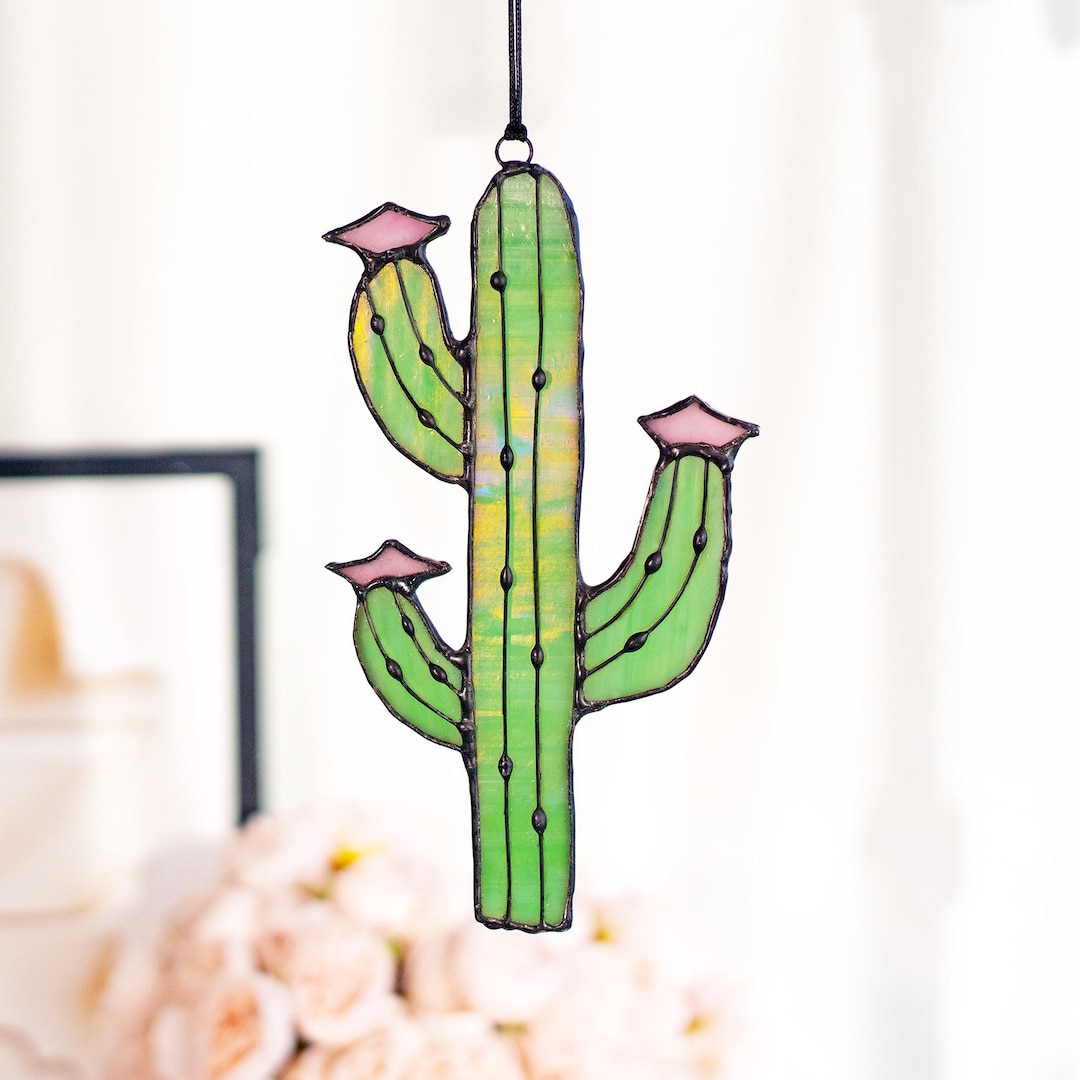 Stained Glass Cactus Window Hanging, Handmade Home Decor - Etsy