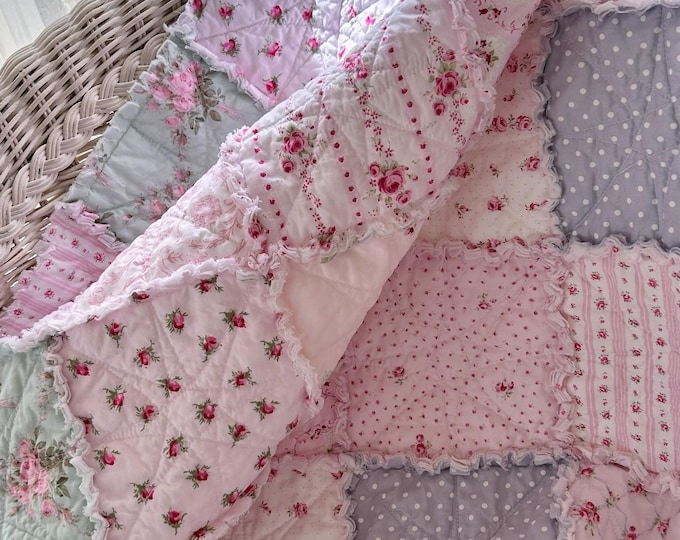 Shabby Rose Rag Quilt: Handmade Romantic Floral Baby Blanket - Etsy