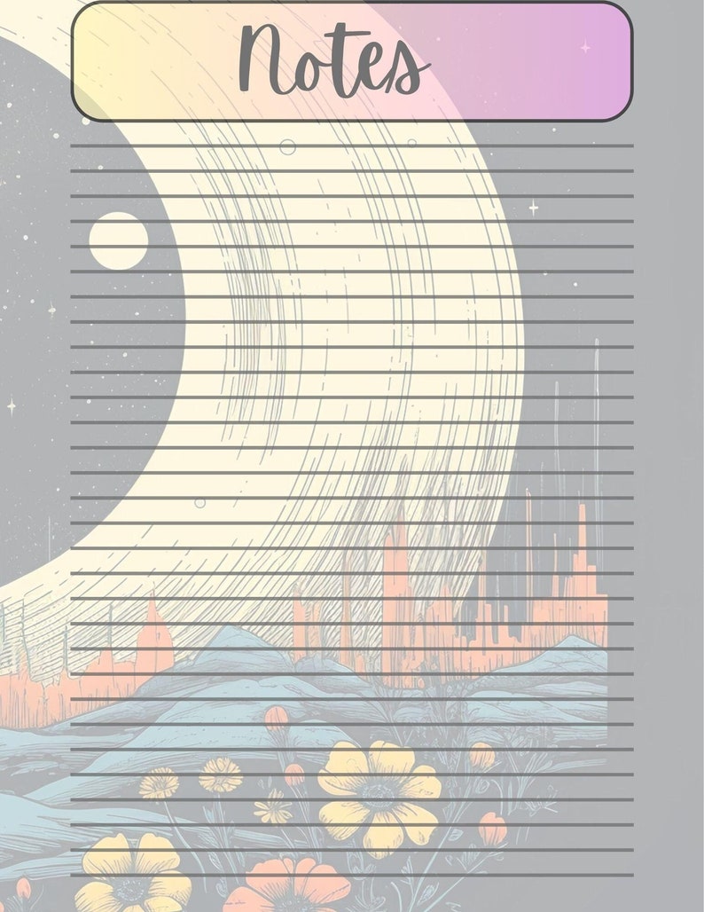 Moonscape Lined Notes Page Printable Beautiful Graphics Images Personal ...