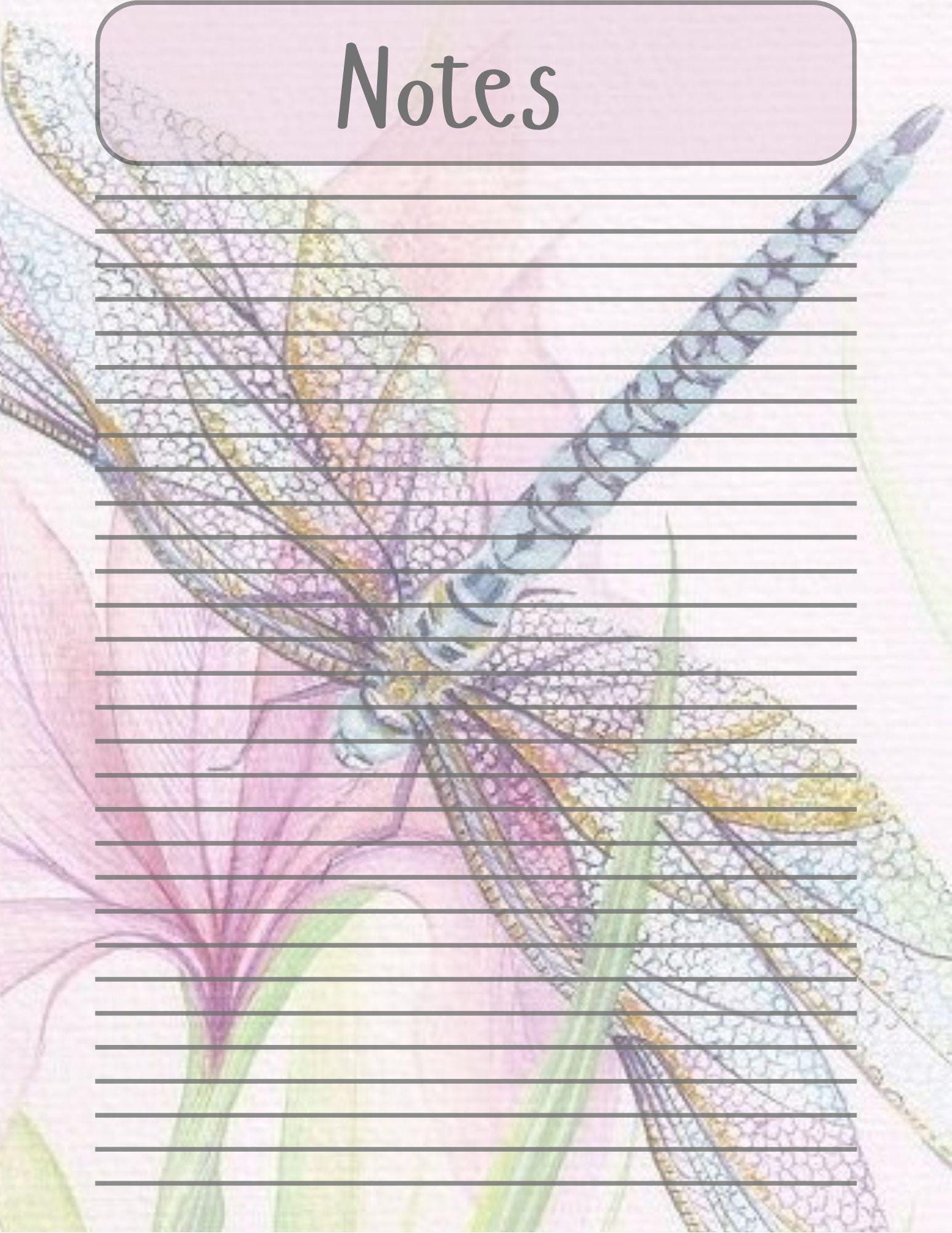 Dragonfly Lined Notes Page Printable Beautiful Graphics Images Personal ...