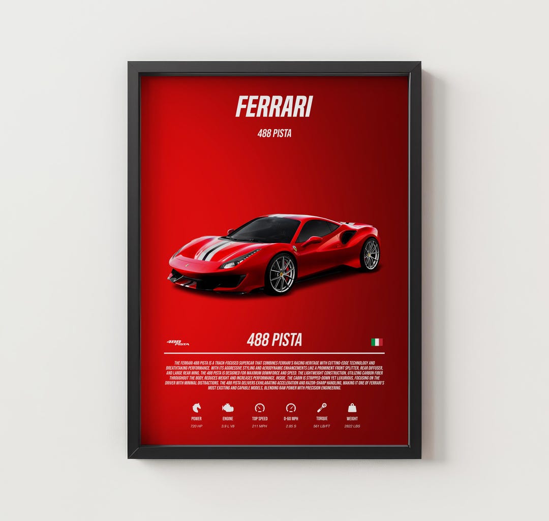 Ferrari 458 Pista Modern Car Posters Wall Art Home Decor Gift for Car ...