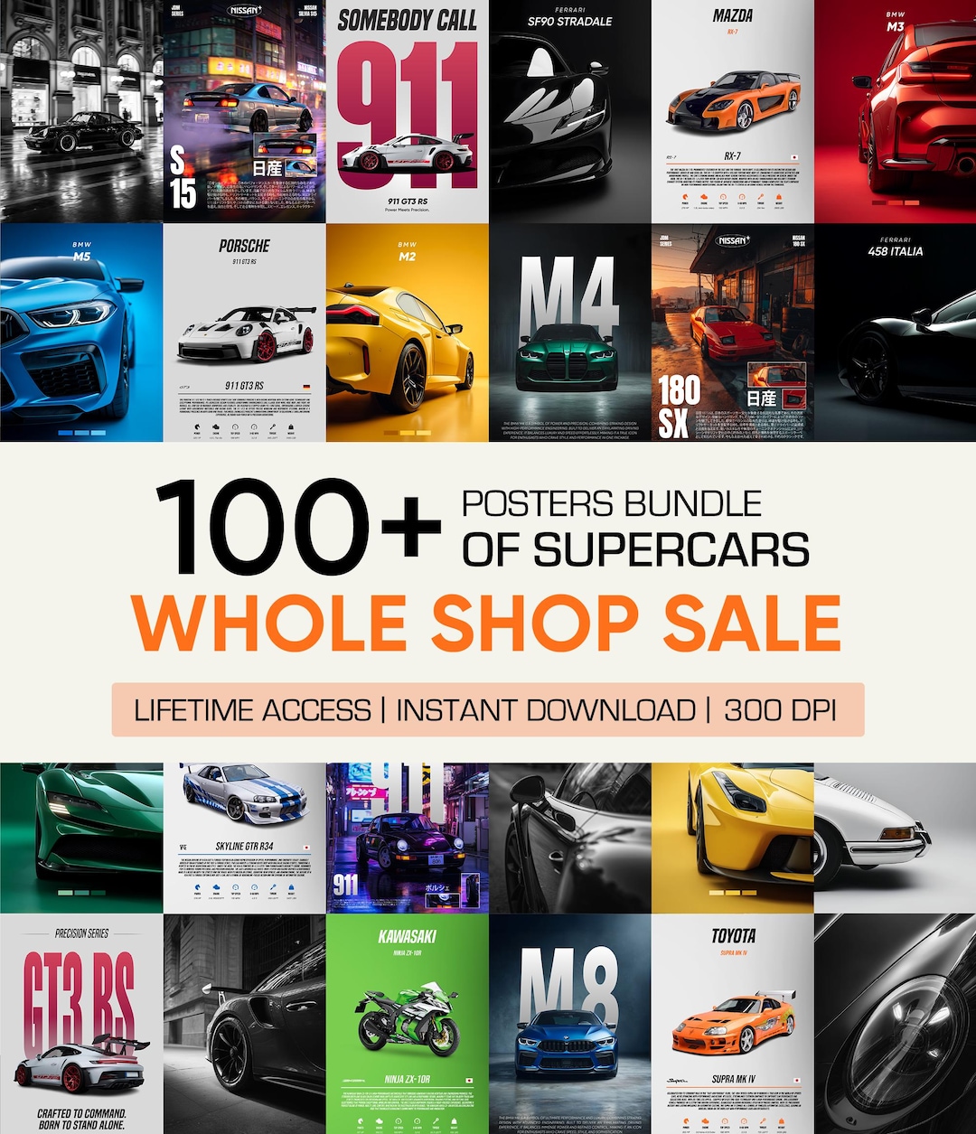 100+ Car Poster Bundle: Supercar, JDM & Classic Wall Art (digital ...