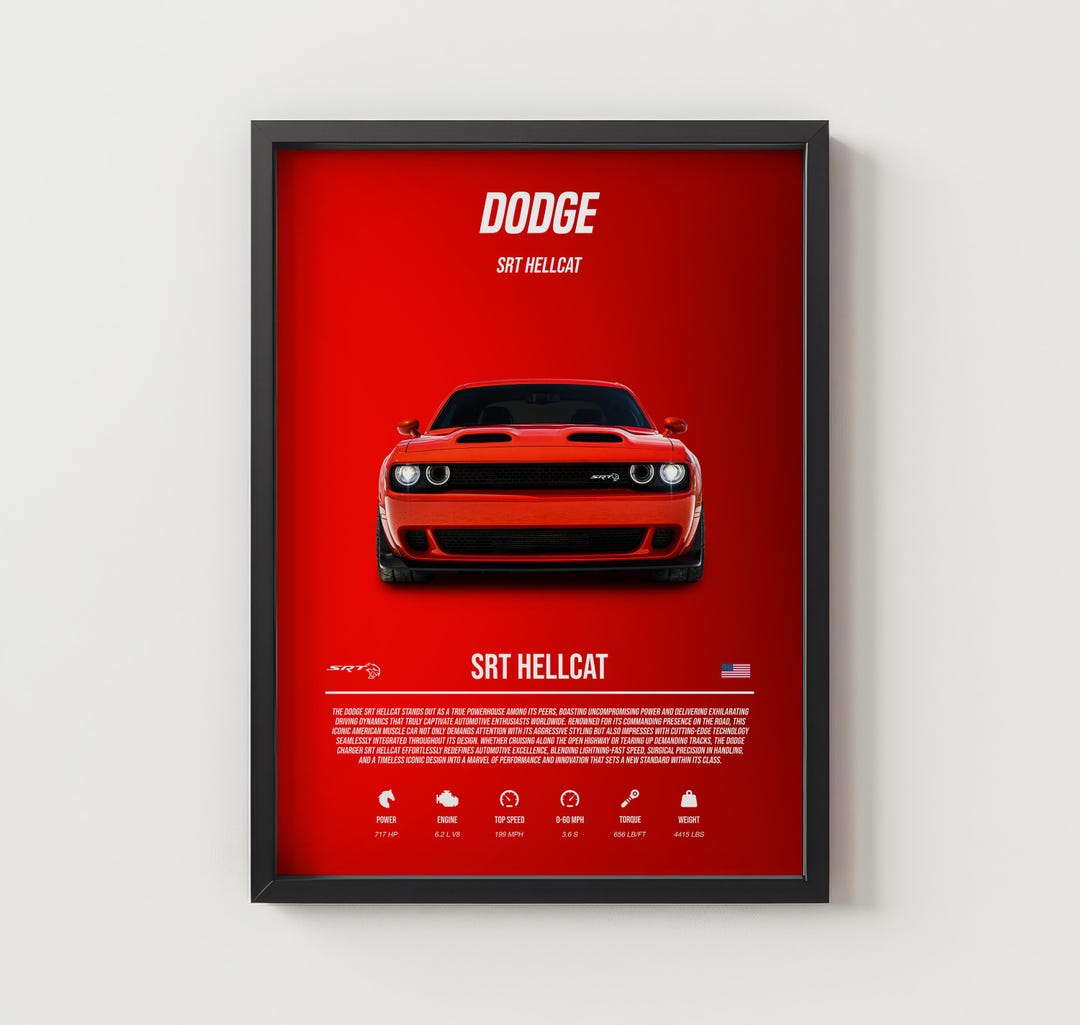 Dodge SRT Hellcat Poster Modern Car Posters Wall Art Home Decor Gift ...