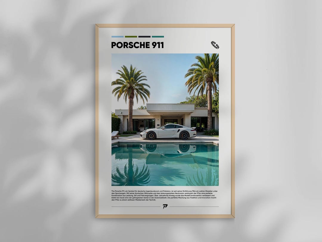 Vintage Porsche Pool Art Minimalist Car Decor Unique Gift Idea for Auto ...