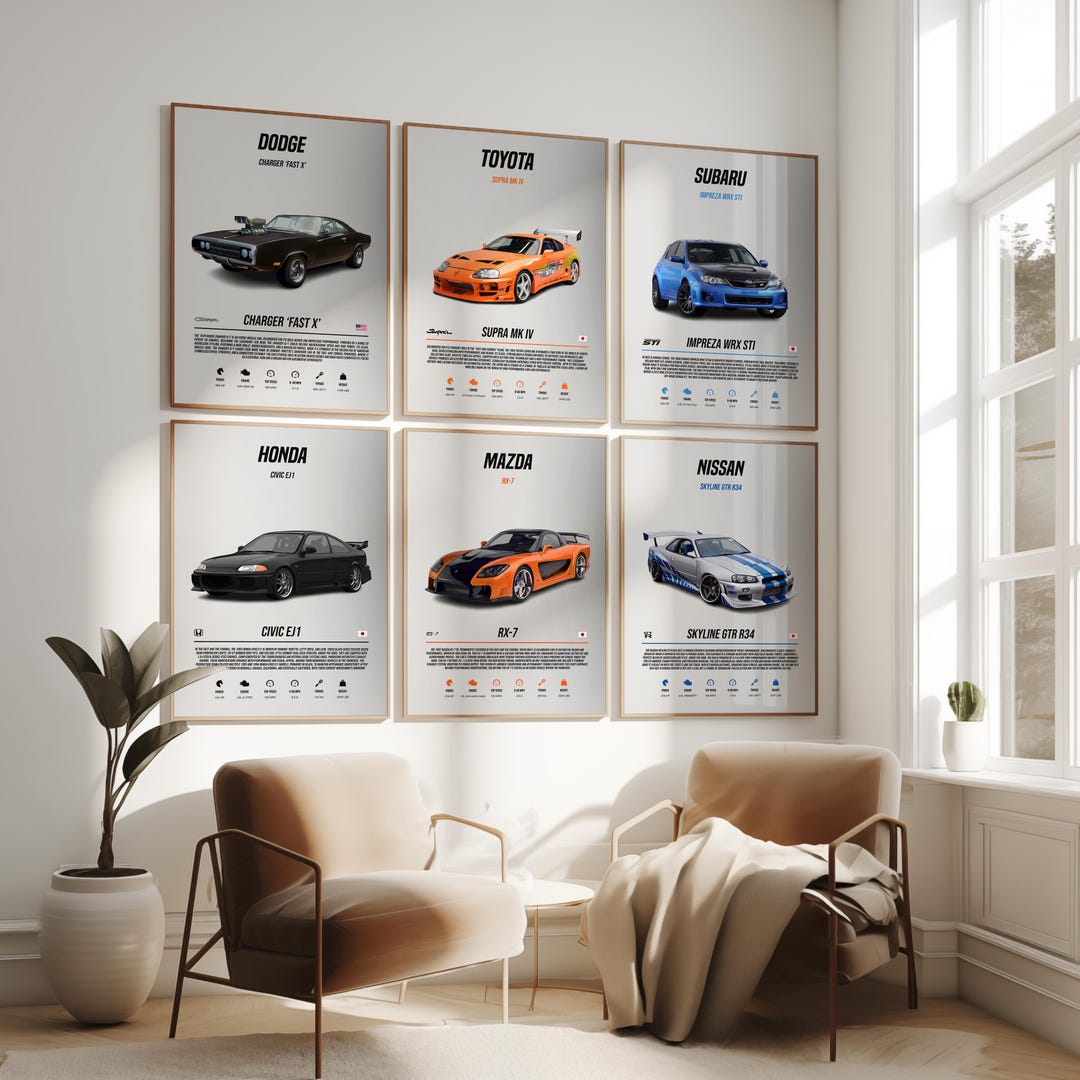 Fast and Furious Bundle Set of 9 | Sports Car Posters | Minimalist Wall ...